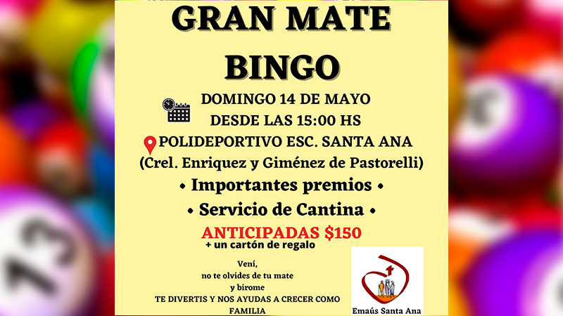 Invitan a un mate-bingo para este domingo 14 en escuela Santa Ana de ...